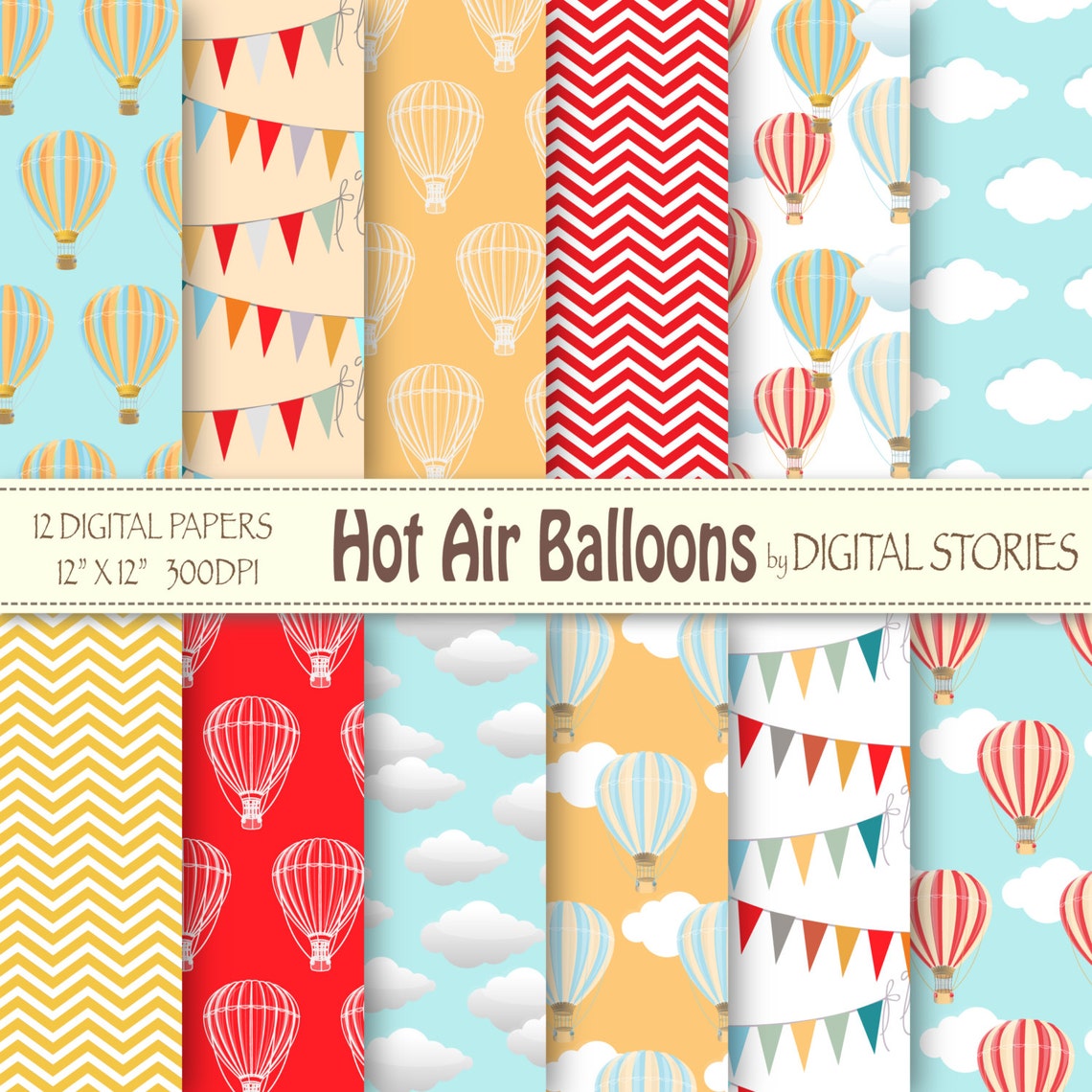 Hot Air Balloons Digital Paper : hot AIR Balloons for Scrapbooking ...