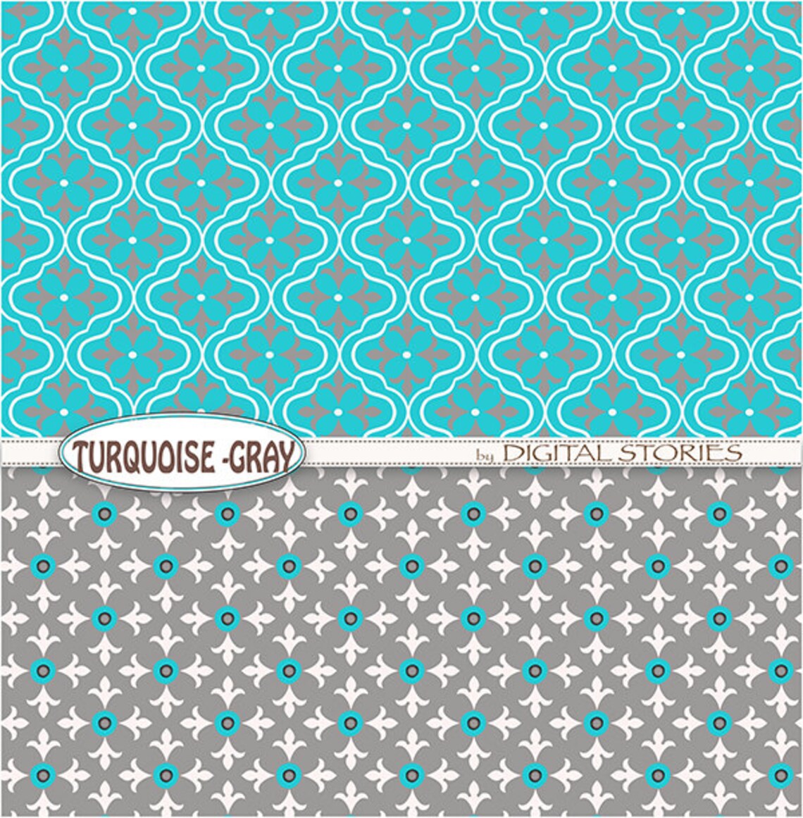 Turquoise Gray Digital Paper: turquoise Gray Retro Digital Scrapbook ...