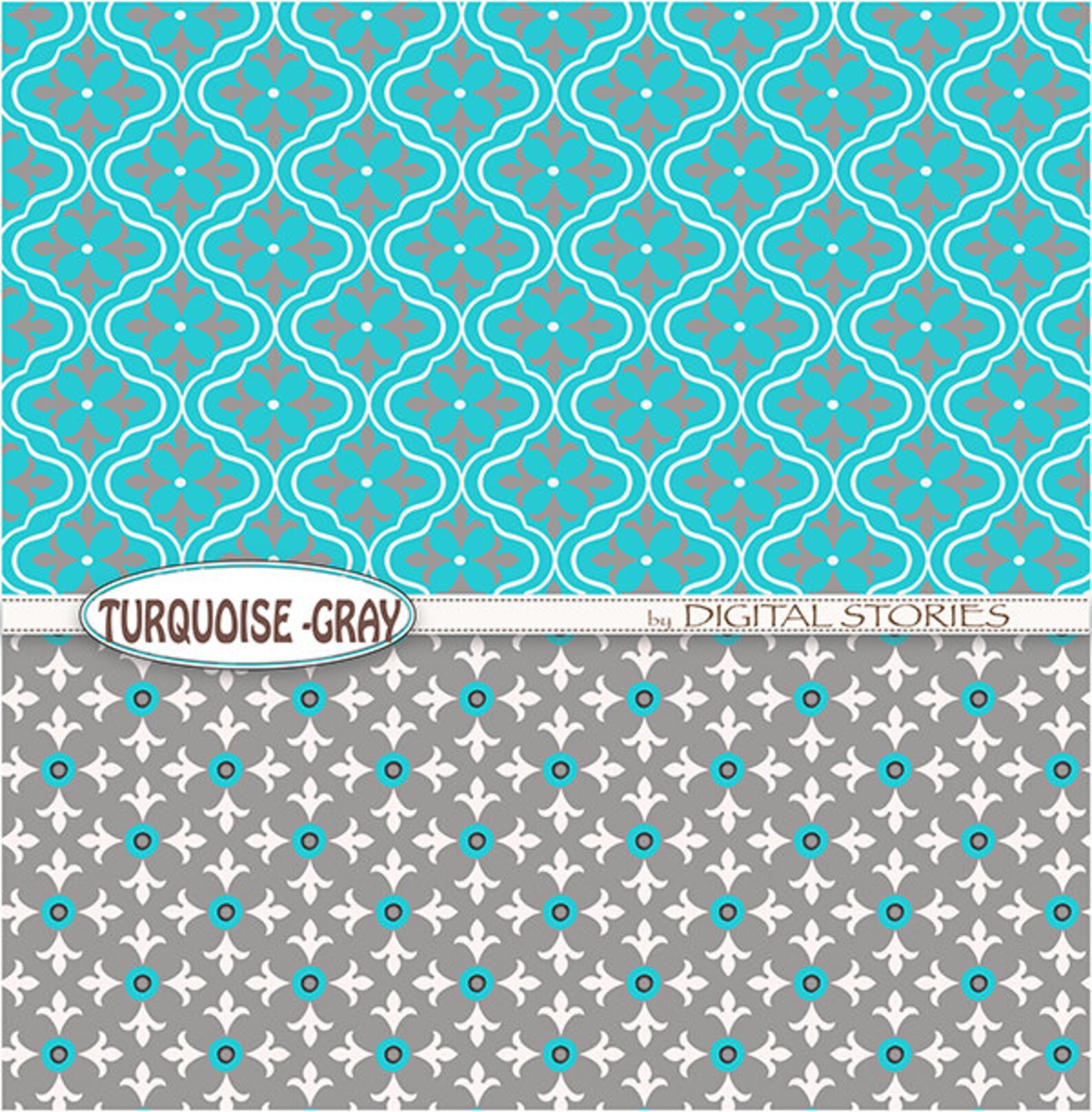 Turquoise Gray Digital Paper: turquoise Gray Retro Digital Scrapbook ...