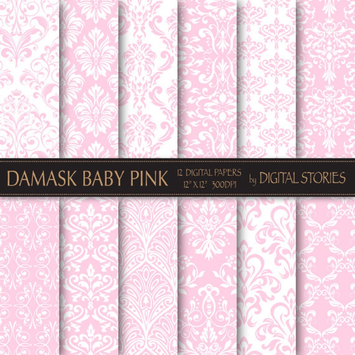Damask Digital Paper: damask BABY Pink Digital Paper With Vintage ...