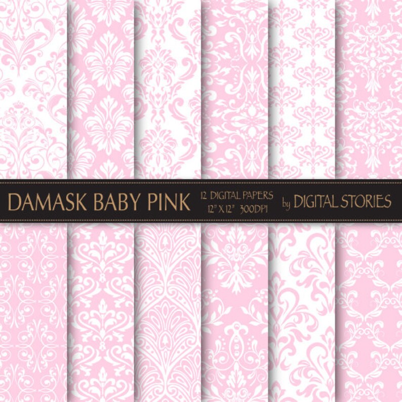 Damask Digital Paper: damask BABY Pink Digital Paper With Vintage ...