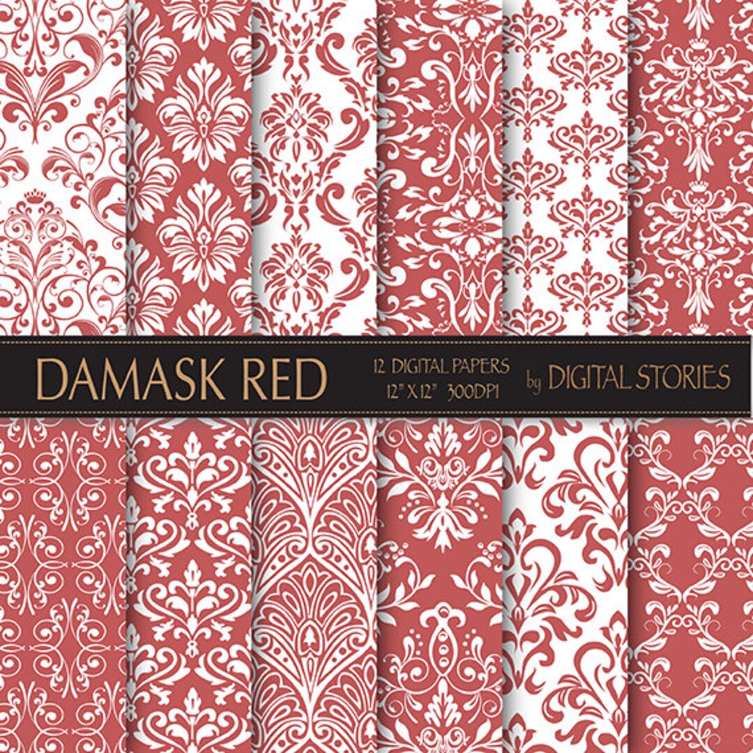 Damask Digital Paper: damask Red Scrapbook Digital - Etsy