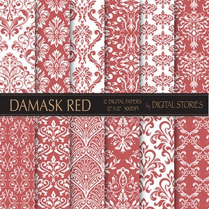 Damask Digital Paper: damask Red Scrapbook Digital - Etsy
