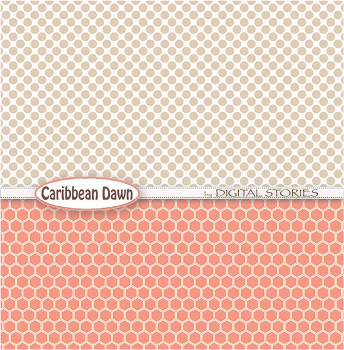 Coral Digital Scrapbook Paper Pack orange Beige Dots Stripes caribbean ...