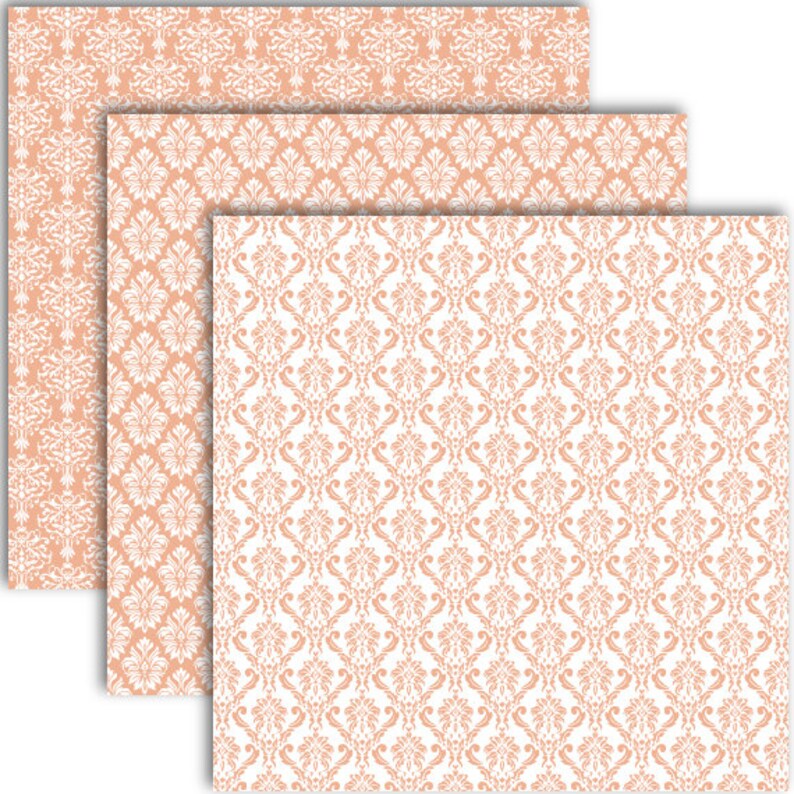 Damask Digital Paper: damask CORAL Peach Digital Paper With Vintage ...