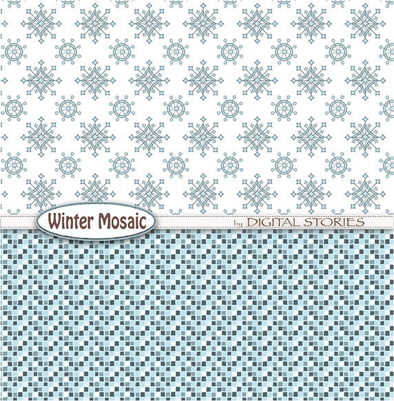 Ice Blue Digital Scrapbook Paper Pack Winter Mosaic instant Download - Etsy