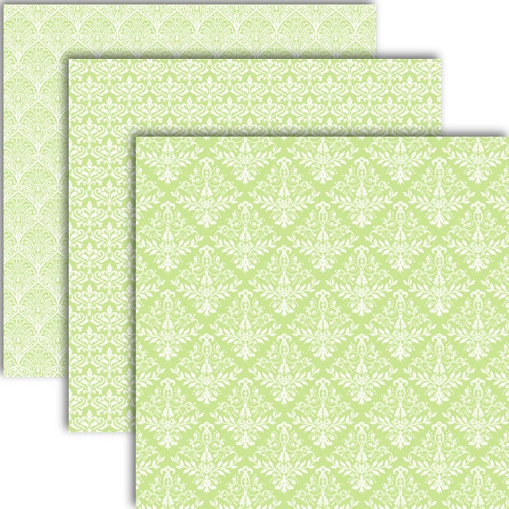 Damask Digital Paper: damask APPLE Green Scrapbook Paper With Vintage ...