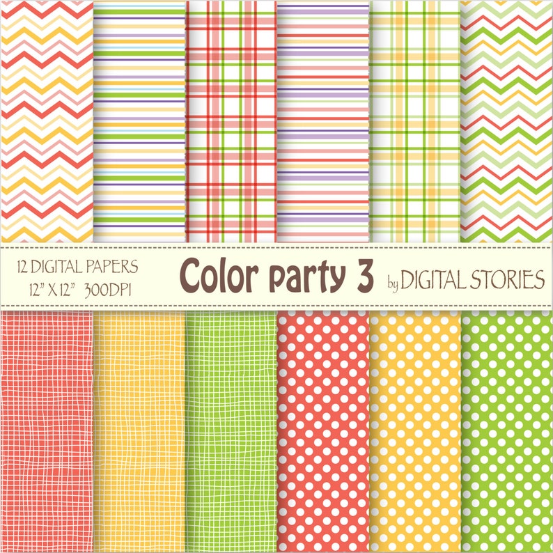 Chevron Plaid Stripes Dots Red Green Yellow Digital Paper Pack - Etsy