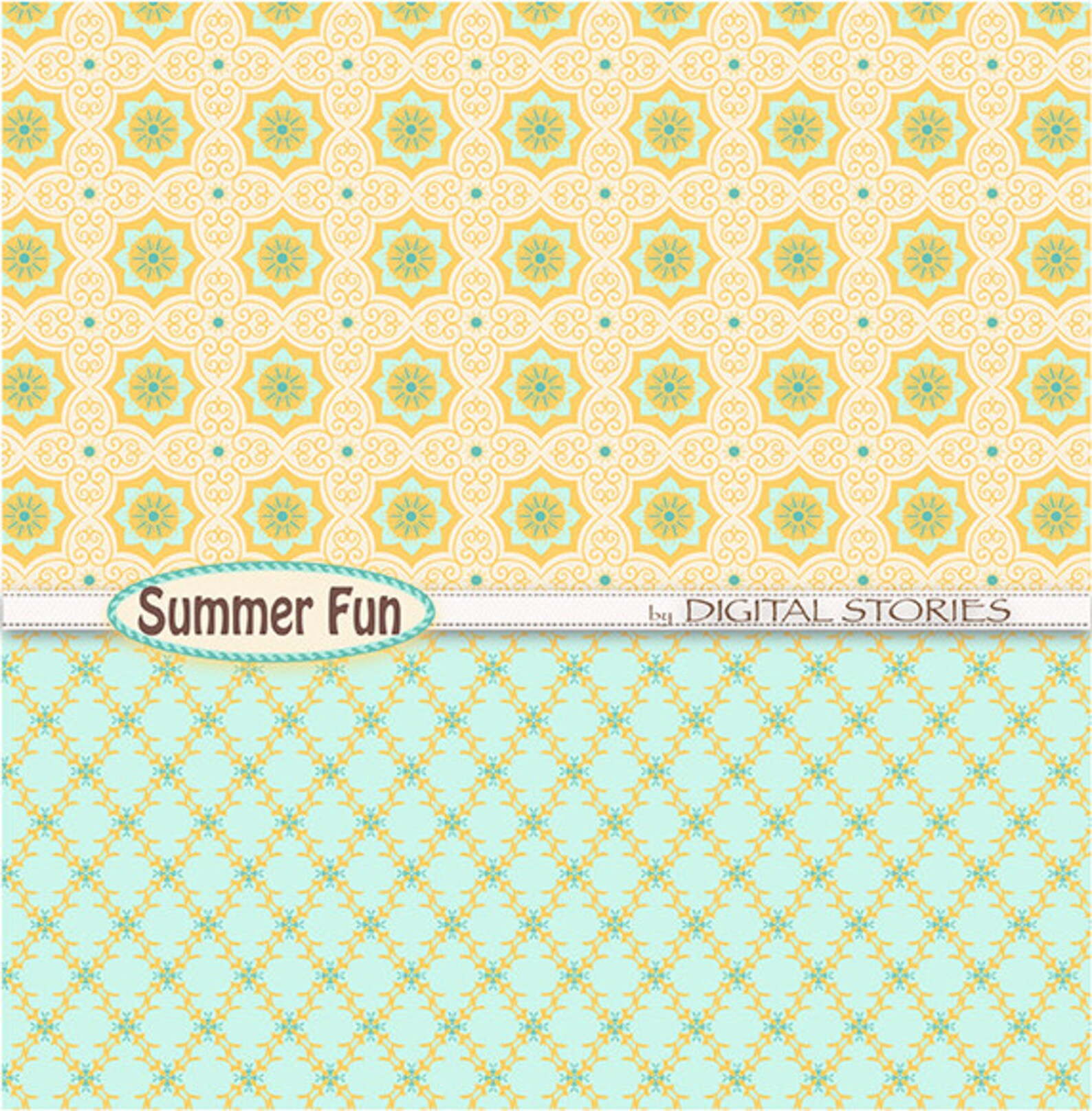 Summer Digital Paper: summer Fun Yellow Teal - Etsy