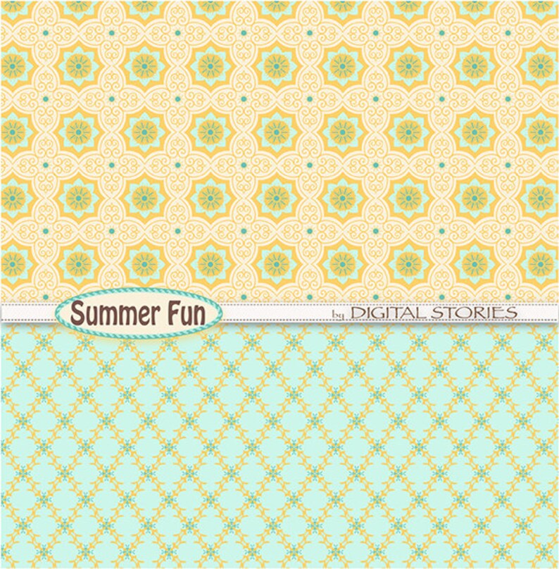 Summer Digital Paper: summer Fun Yellow Teal - Etsy