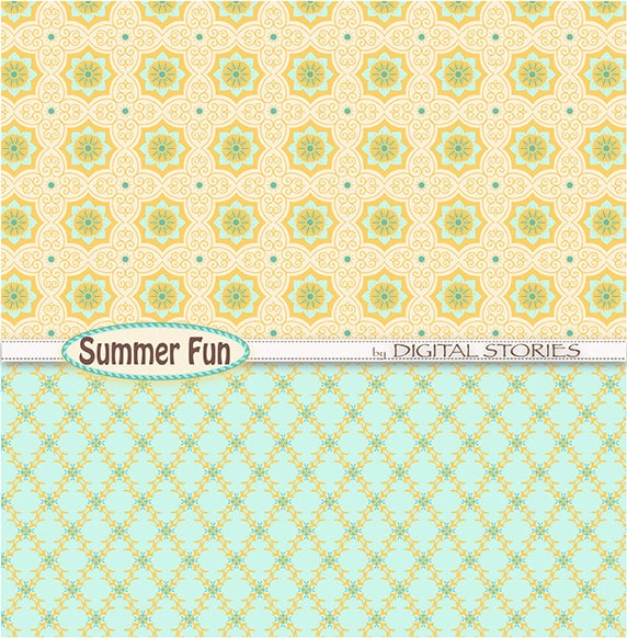 Summer Digital Paper: summer Fun Yellow Teal - Etsy