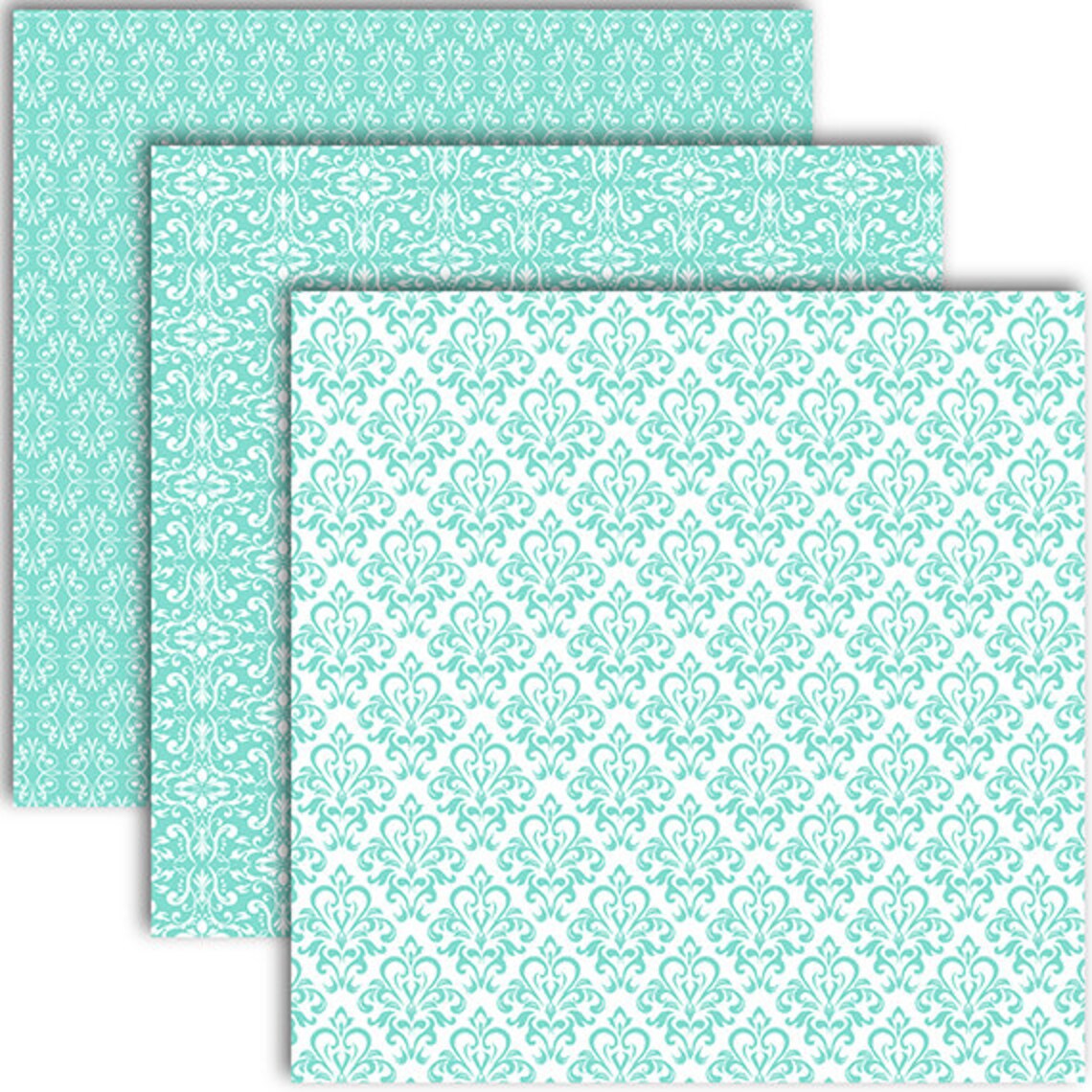Damask Digital Paper: damask Turquoise Scrapbook Paper With Vintage ...