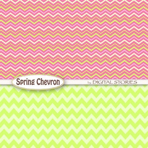 Chevron Digital Paper: spring Chevron Pink Green - Etsy