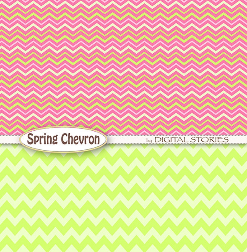Chevron Digital Paper: spring Chevron Pink Green - Etsy