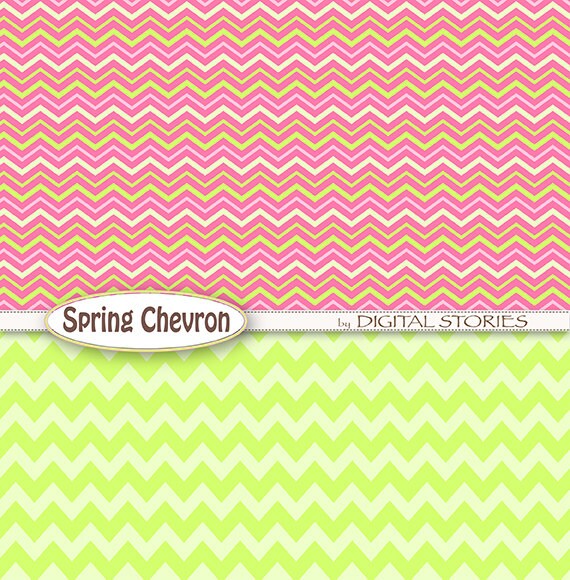 Chevron Digital Paper: spring Chevron Pink Green - Etsy