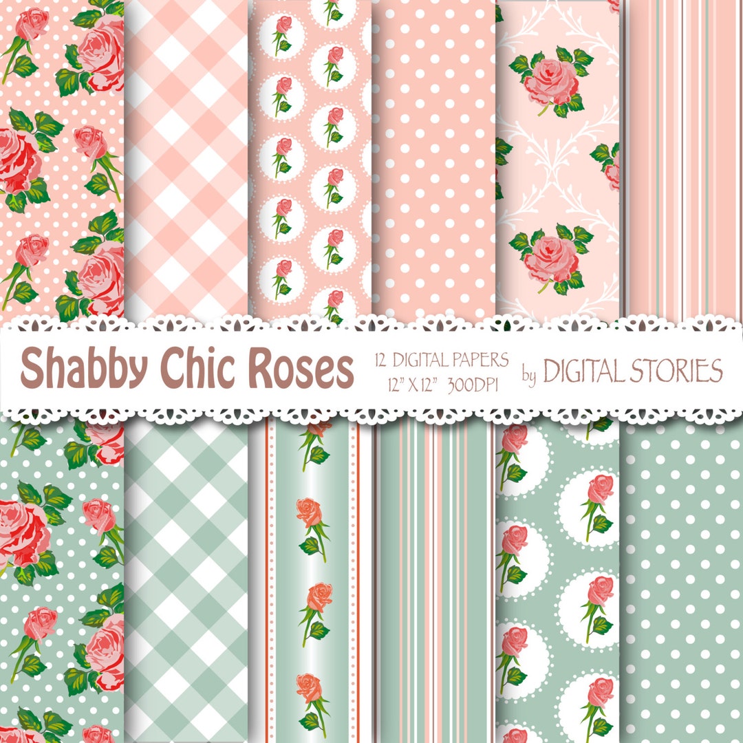 Shabby Chic Digital Paper: shabby PINK Gray Floral Background With ...