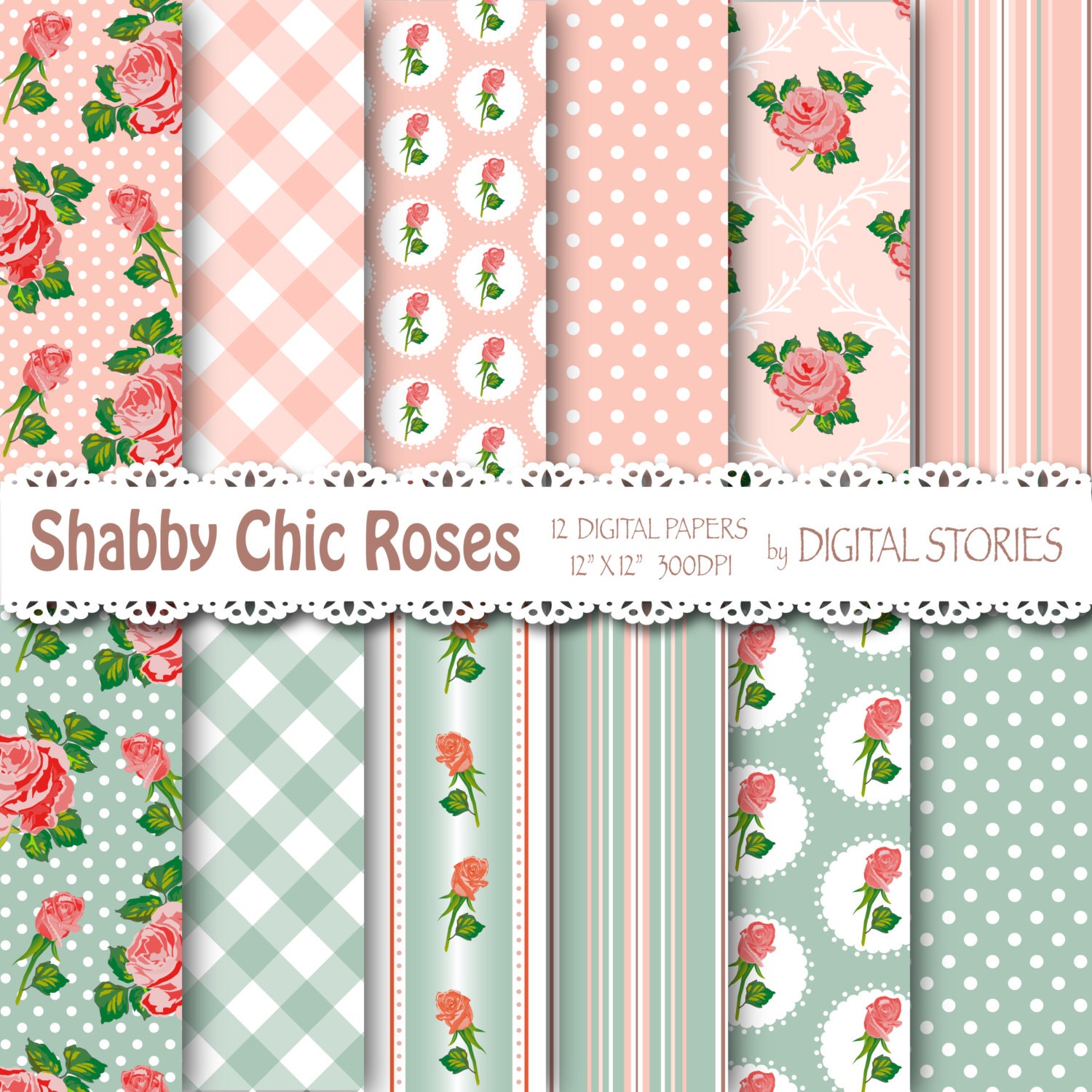 Shabby Chic Digital Paper: shabby PINK Gray Floral Background With ...