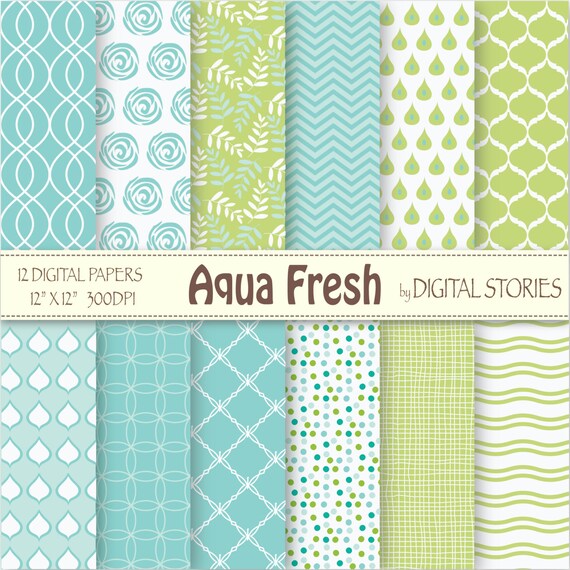 Aqua Blue Digital Paper: AQUA FRESH Aqua Blue | Etsy