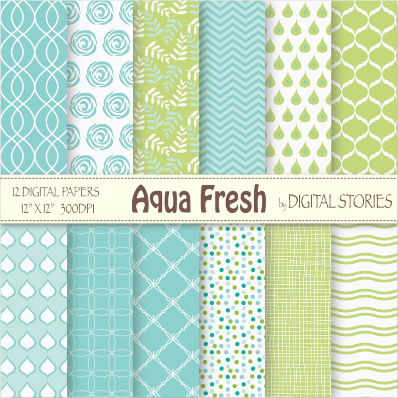 Aqua Blue Digital Paper: aqua Fresh Aqua Blue Green Digital Scrapbook ...