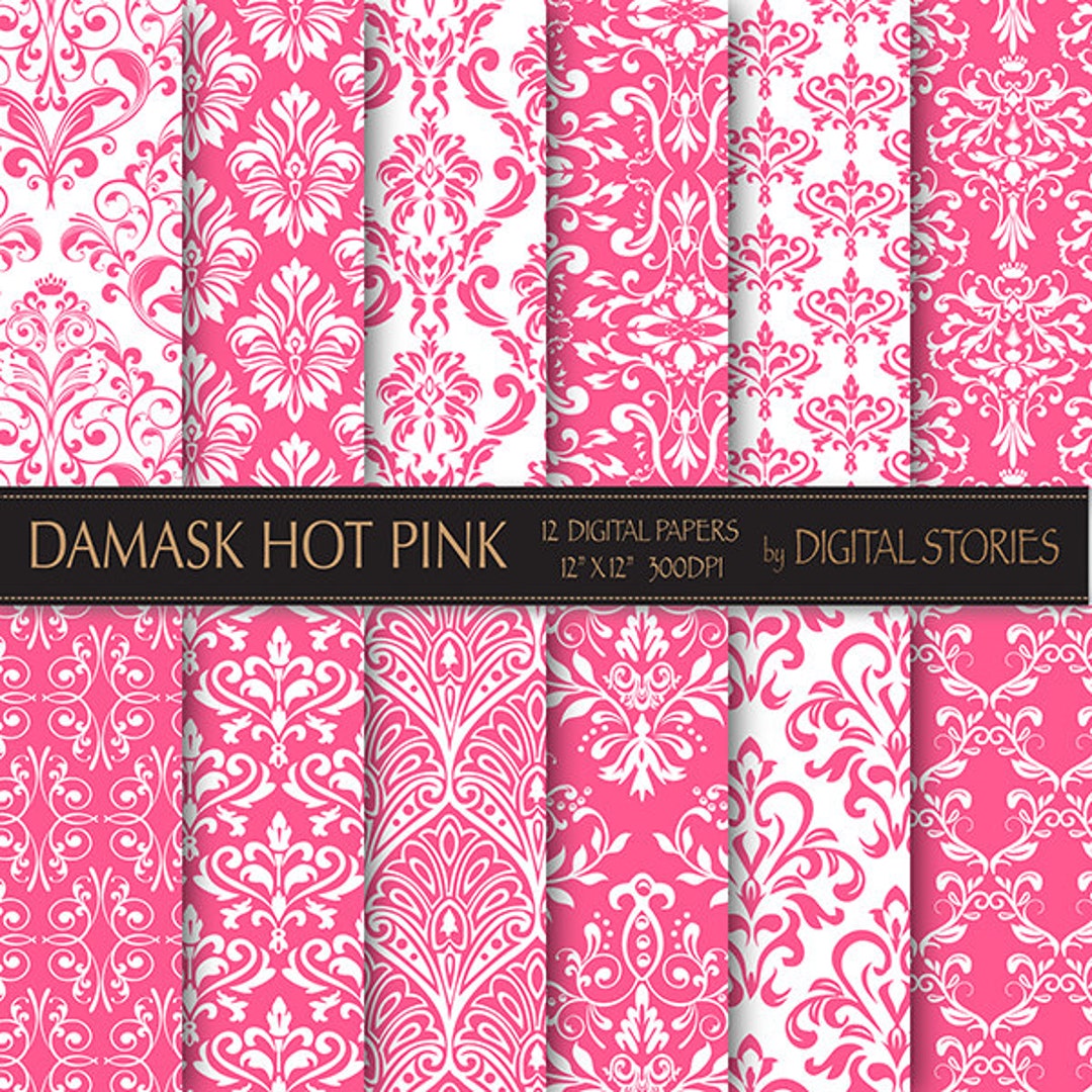 Damask Digital Paper: damask HOT Pink Digital Paper With Vintage ...