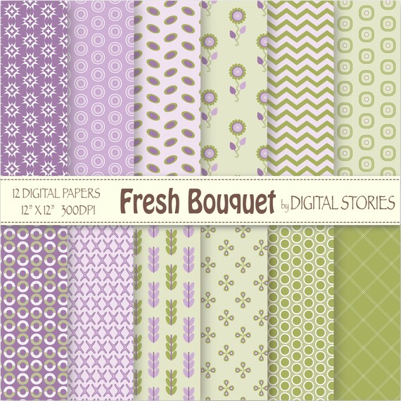 Floral Digital Paper: fresh Bouquet Purple Green | Etsy