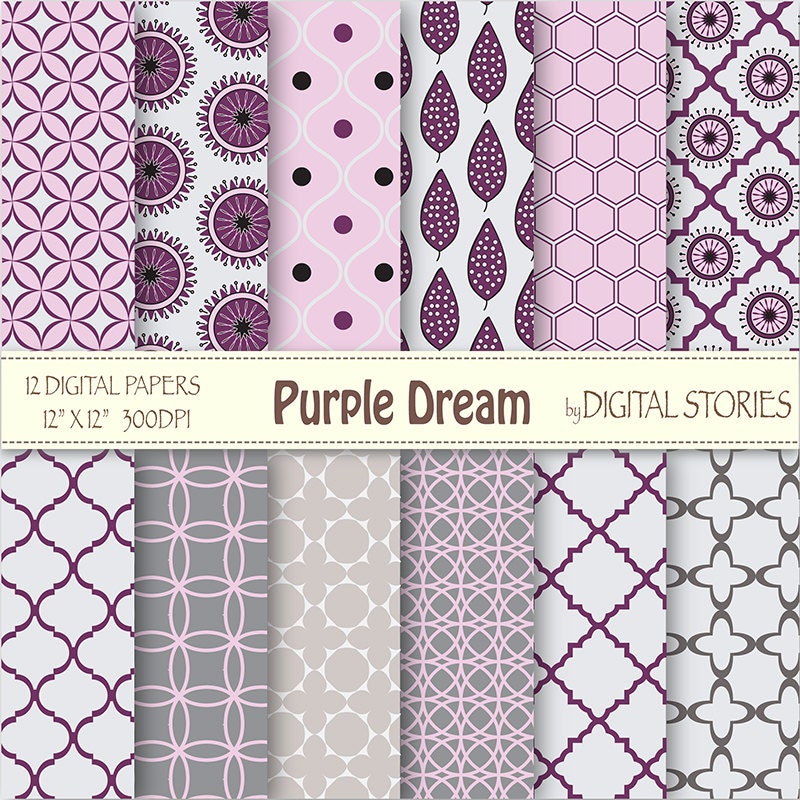 Purple Gray Moroccan Digital Scrapbook Paper Pack Purple - Etsy