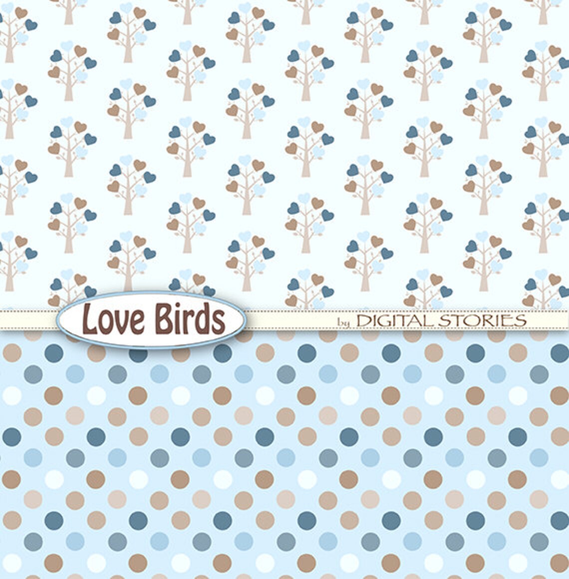 Baby Boy Digital Paper: love Birds Blue White Beige With Hearts, Birds ...