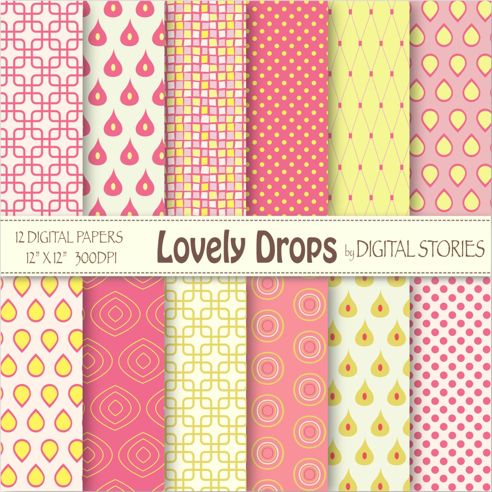 Red Yellow Digital Scrapbook Paper Pack Girl Pink Square Dots Lovely ...
