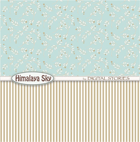 Floral Digital Paper: HIMALAYA Sky Light Blue Beige Floral Scrapbook ...