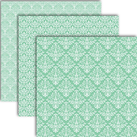 Damask Digital Paper: damask TEAL Green Scrapbook | Etsy