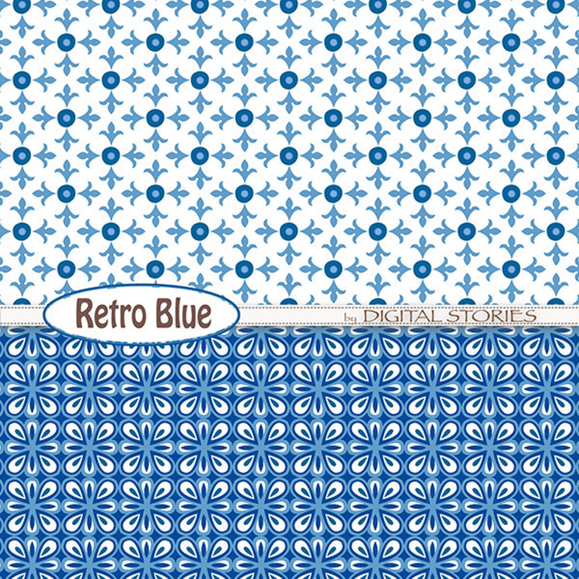 Retro Digital Paper: retro Blue Retro Scrapbook Digital Paper Pack With ...