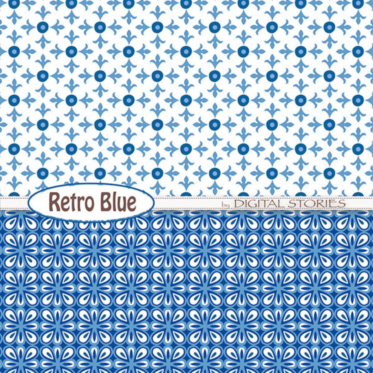 Retro Digital Paper: retro Blue Retro Scrapbook Digital Paper Pack With ...