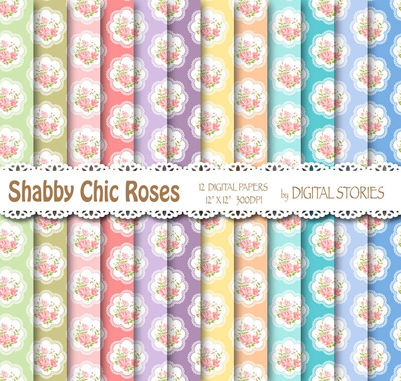 Shabby Chic Digital Paper: SHABBY LACE ROSE Floral | Etsy