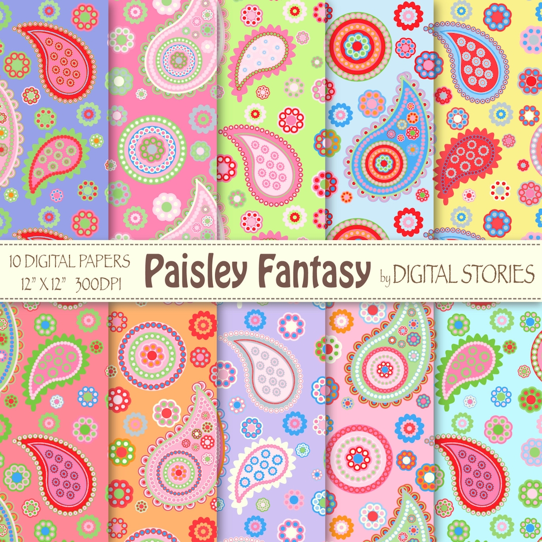 Paisley Digital Paper: paisley FANTASY 4 Scrapbook Paper With Colorful ...