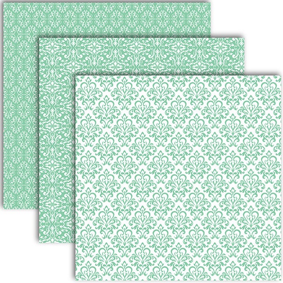 Damask Digital Paper: damask TEAL Green Scrapbook - Etsy