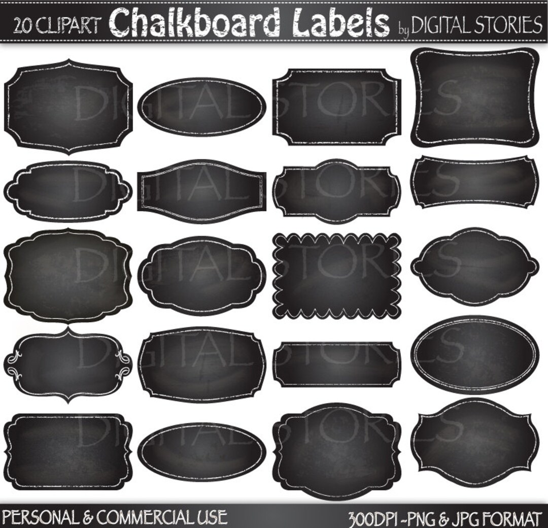 20 Chalkboard Frames Digital Clipart: chalkboard Labels for Cards ...
