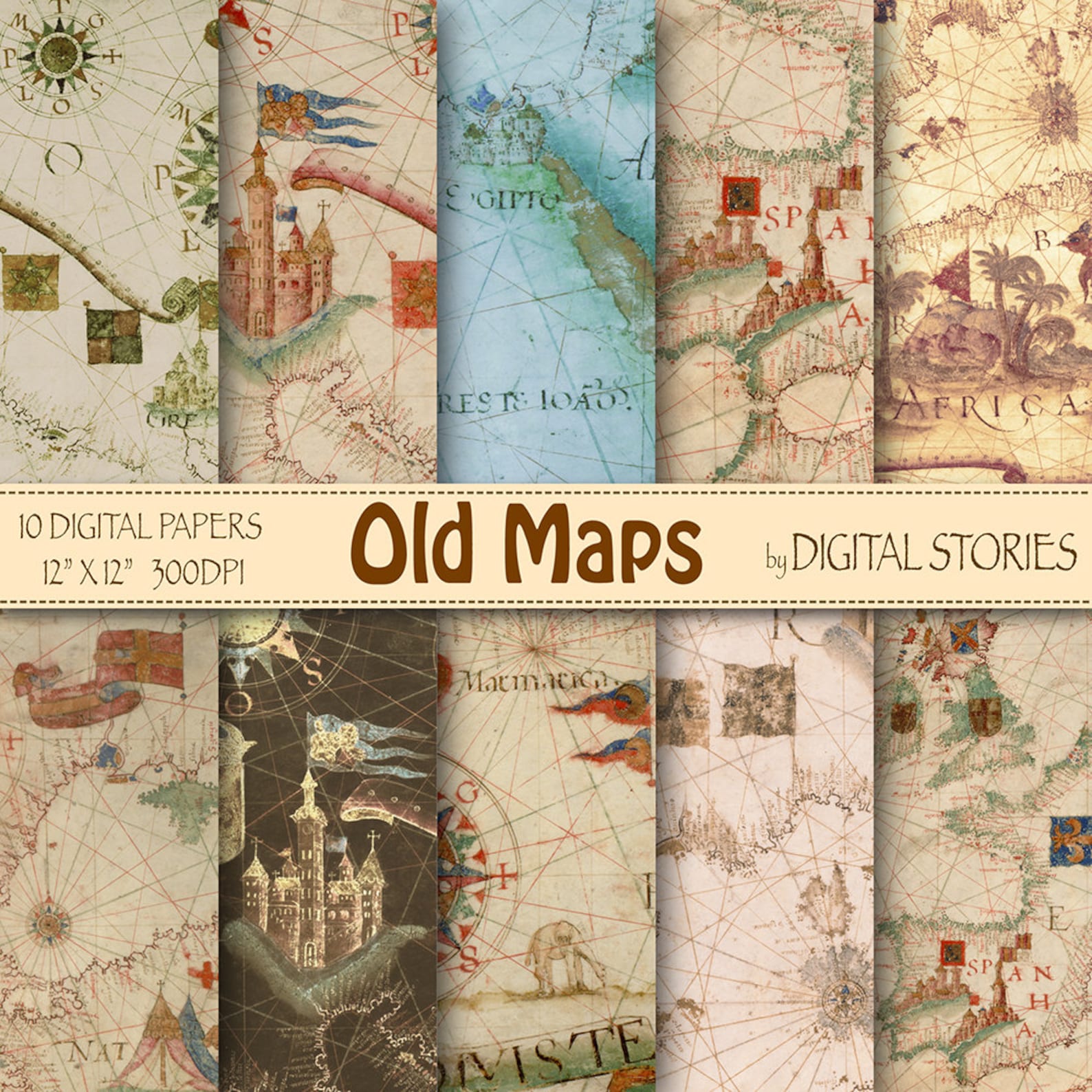 Vintage Maps Digital Paper: OLD Maps With World Antique Maps for ...