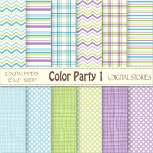 Chevron Stripes Plaid Dots Digital Scrapbook Paper Pack Baby Light Blue ...