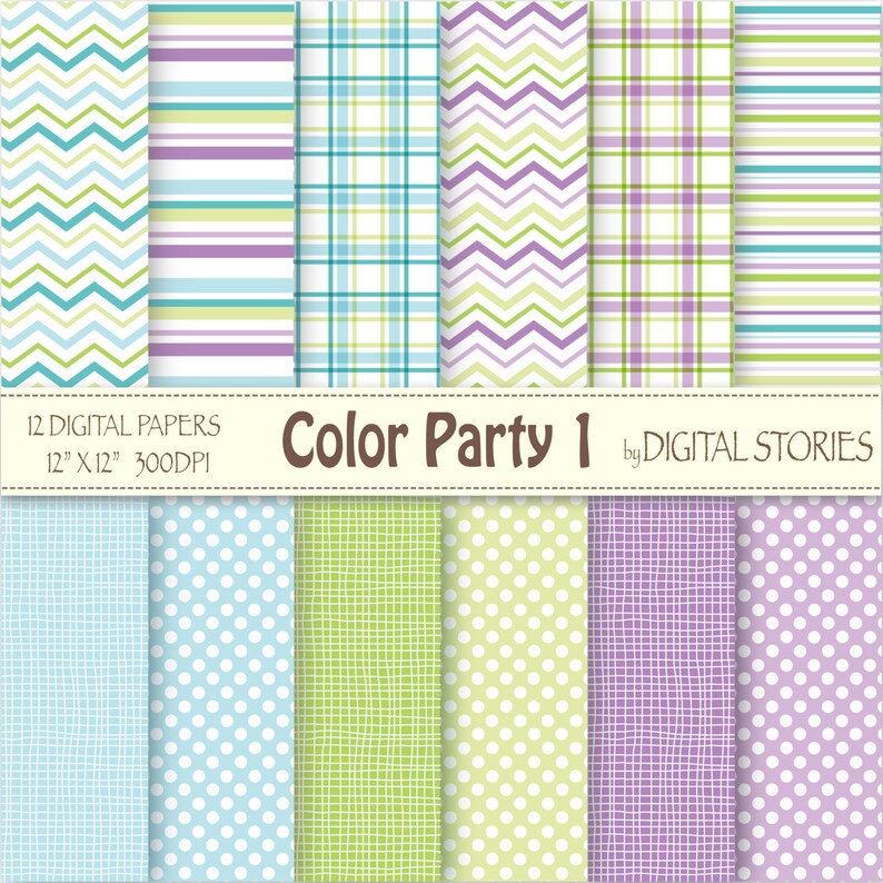 Chevron Stripes Plaid Dots Digital Scrapbook Paper Pack Baby Light Blue ...