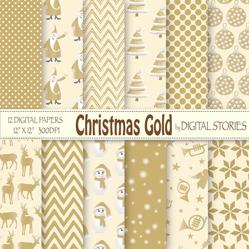 Christmas Digital Paper: christmas Gold Scrapbook - Etsy