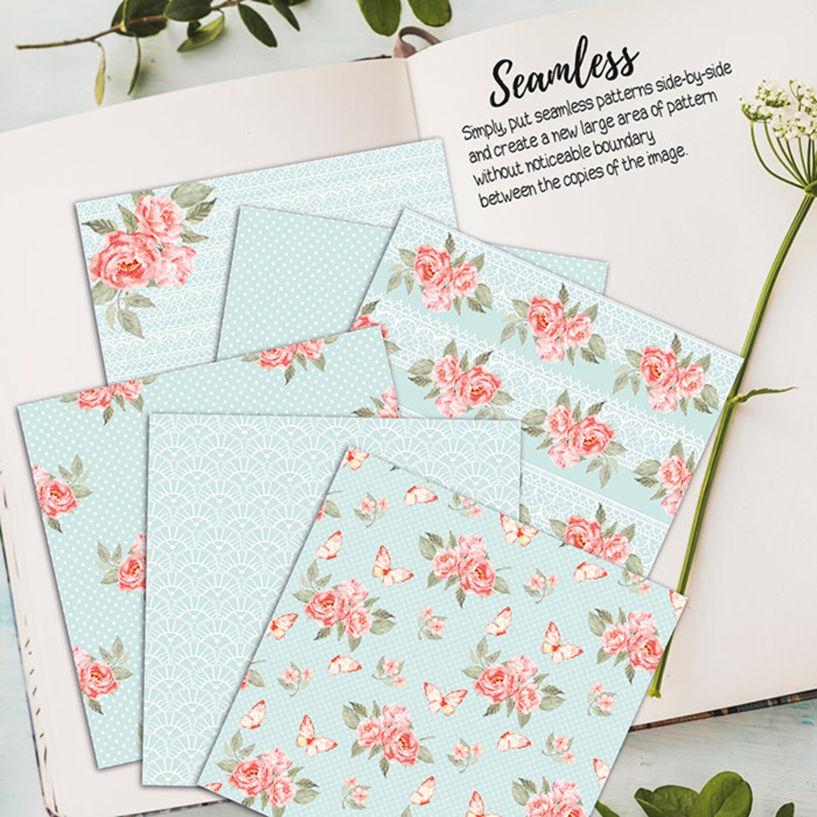 Shabby Chic Digital Paper shabby LACE Teal Floral | Etsy