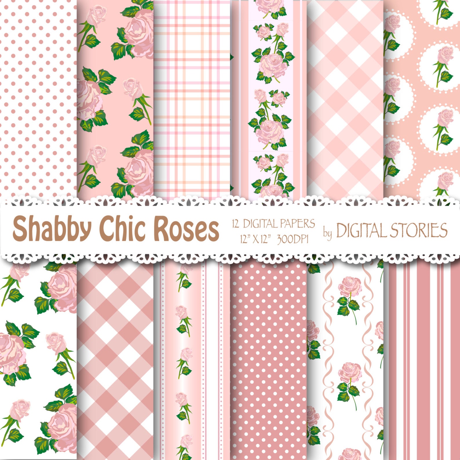 Shabby Chic Digital Paper: shabby DUST Pink Floral Background With ...
