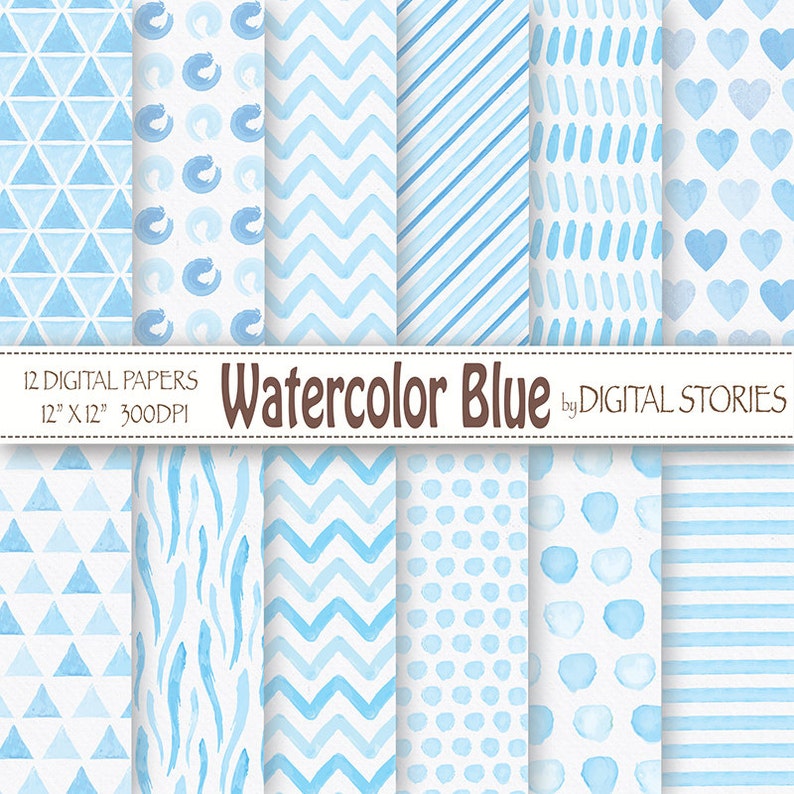 Watercolor Digital Paper: watercolor Blue Blue - Etsy