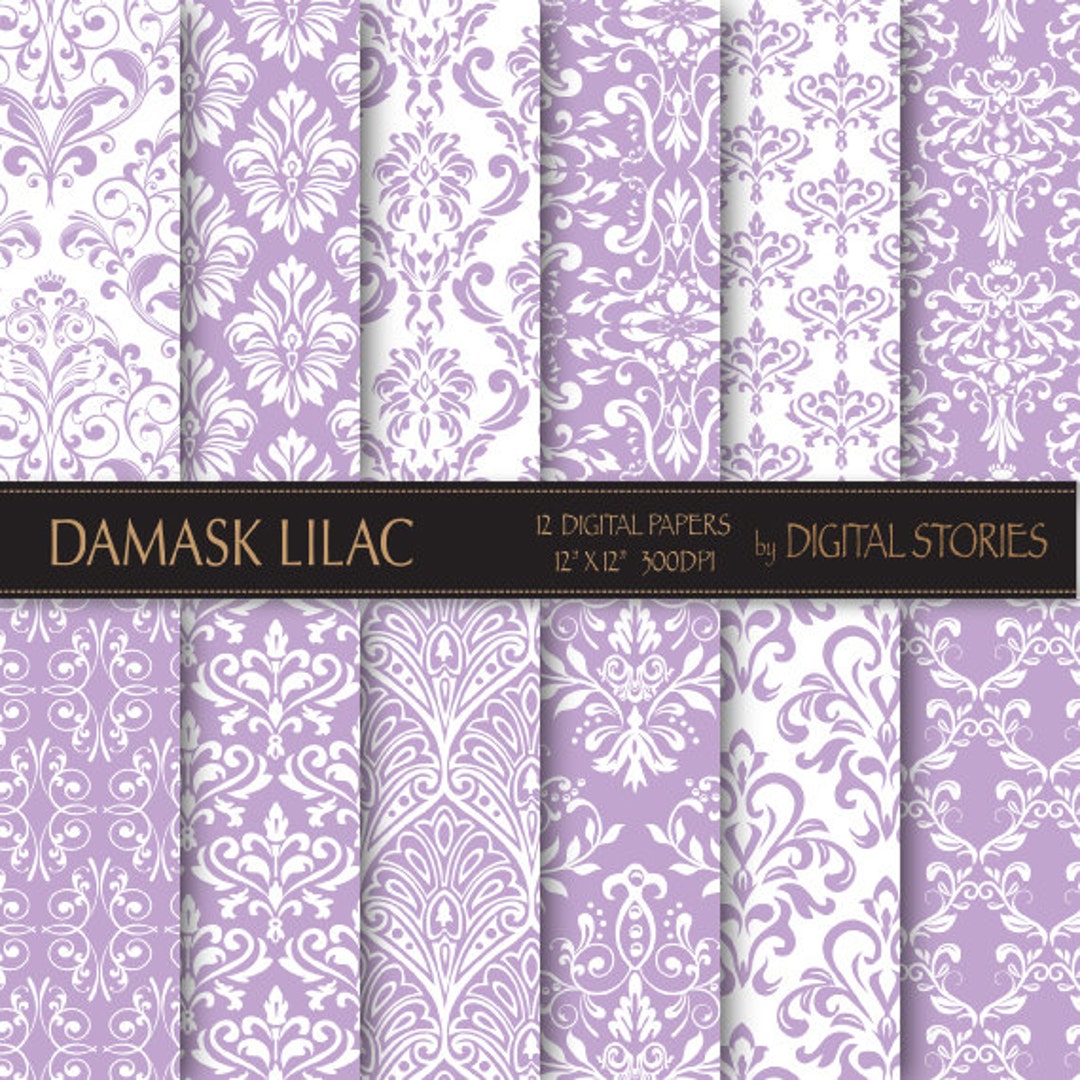 Damask Digital Paper: damask Lilac Digital Paper With Vintage Elements ...