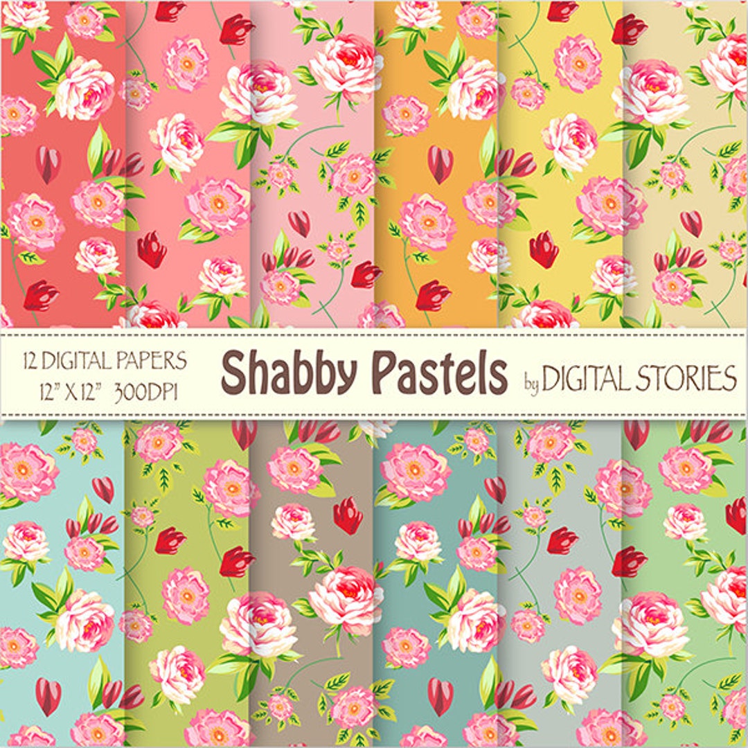 Shabby Chic Digital Paper: shabby Pastels Floral Roses Digital Paper ...