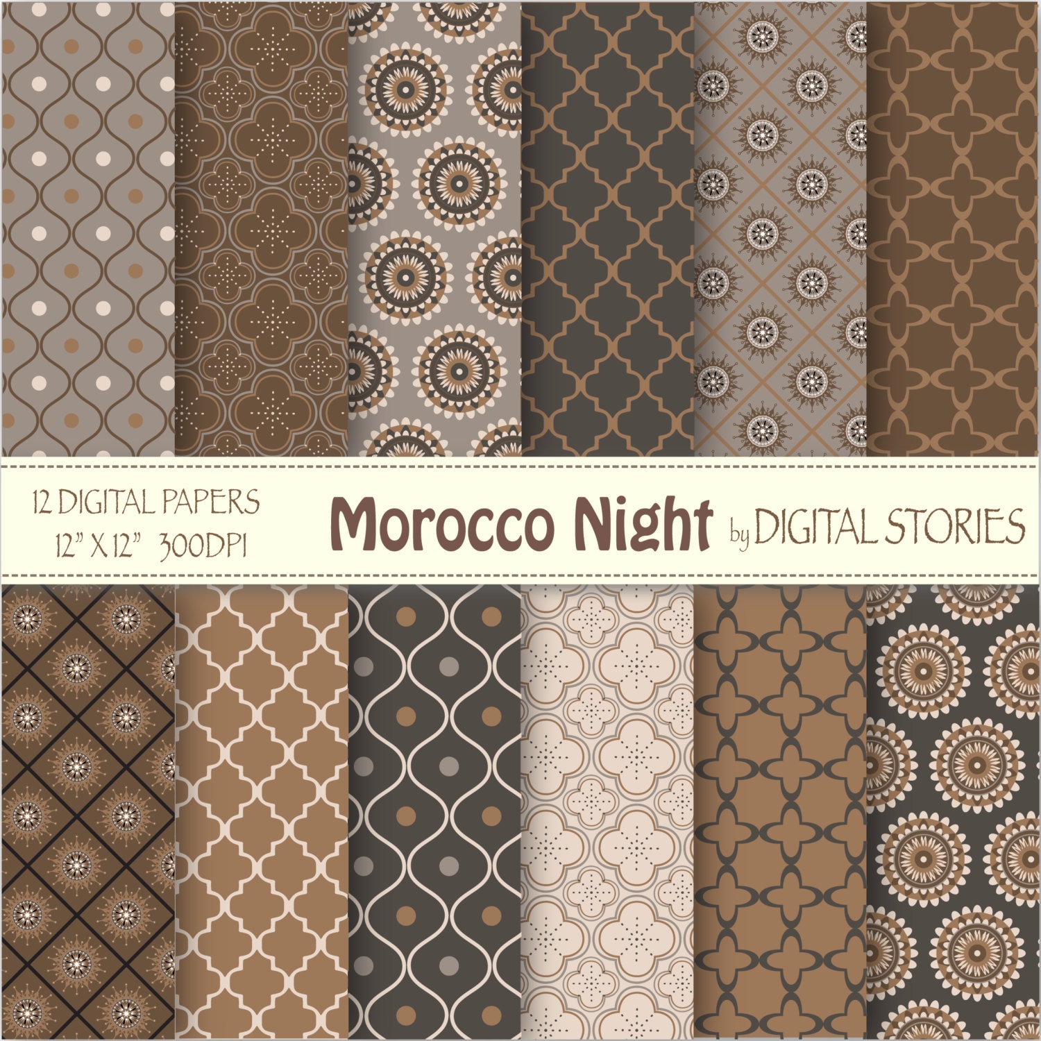 Moroccan Digital Paper: morocco Night Brown Black Gray Scrapbook Paper ...