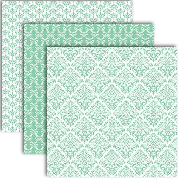 Damask Digital Paper: damask TEAL Green Scrapbook - Etsy