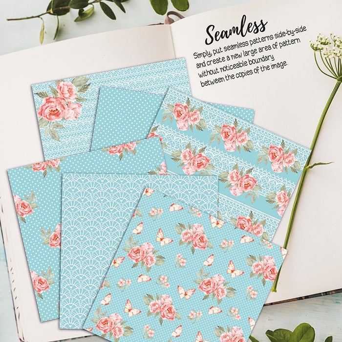 Shabby Chic Digital Paper shabby LACE Turcuoise - Etsy