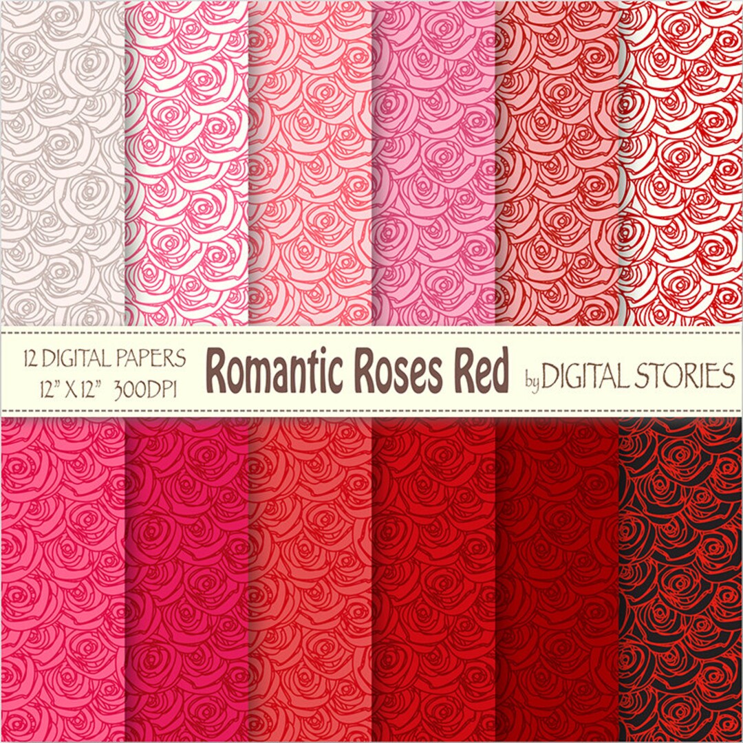 Roses Digital Paper: romantic ROSES Red Background With Roses in Red ...