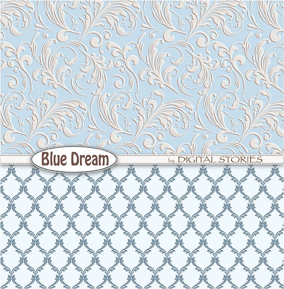 Damask Digital Paper: damask BLUE Dream Digital Paper With Vintage ...